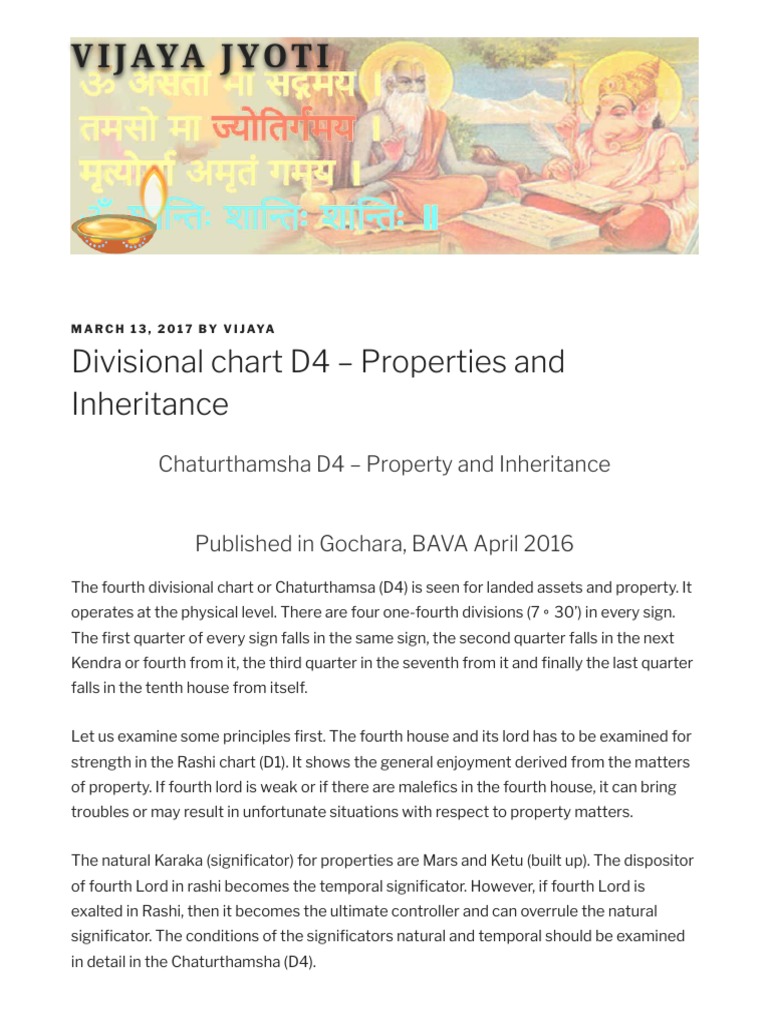 Divisional Chart D4 - Properties and Inheritance - Vijaya Jyoti | PDF ...