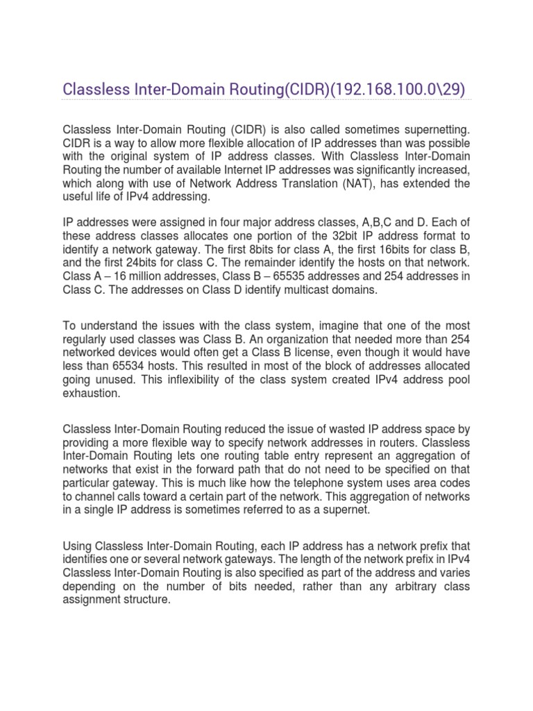 Classless Inter Domain Routing | PDF | Ip Address | Telecommunications