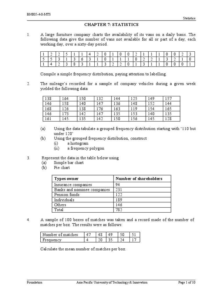Chapter 7: Statistics | Download Free PDF | Percentile | Mean