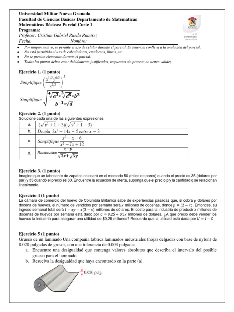 Parcial Matemáticas Básicas | PDF
