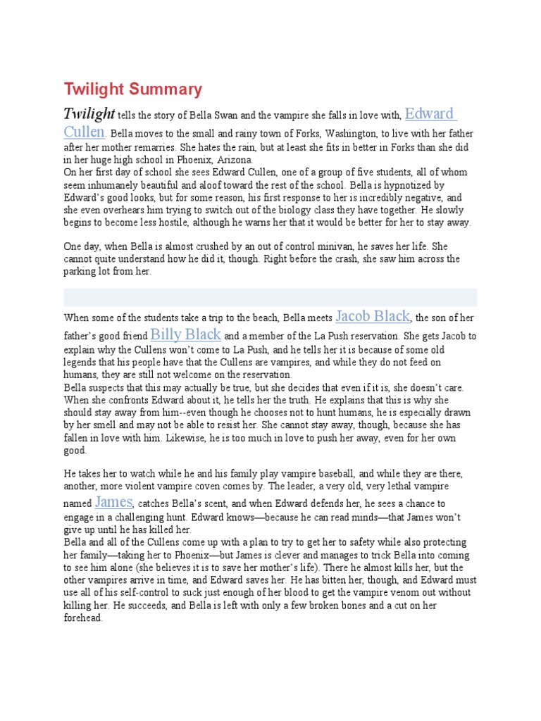 Twilight Summary | PDF | Twilight (Novel Series)