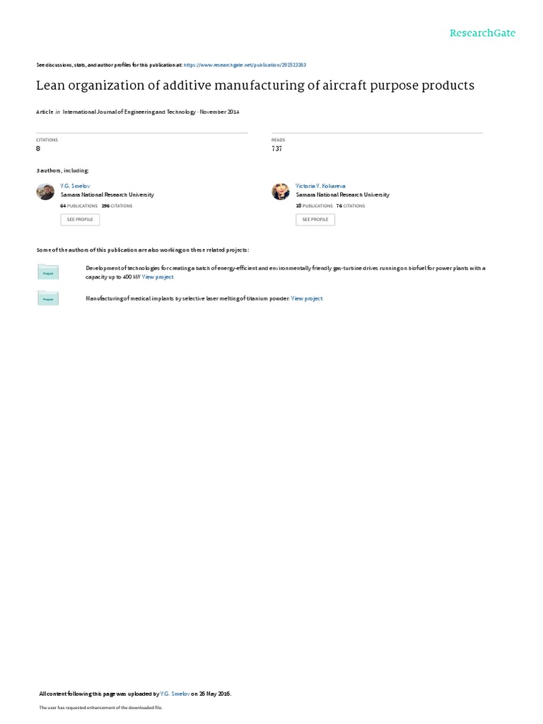 Lean Organization of Additive Manufacturing of Aircraft Purpose ...