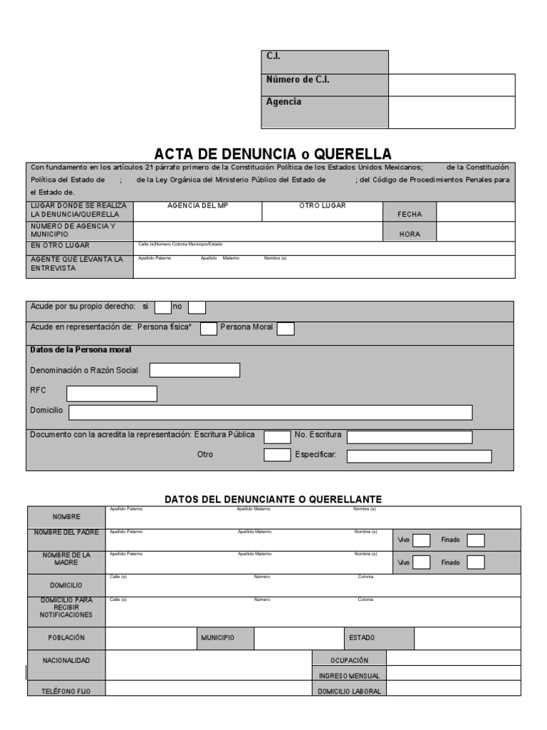 Acta De Denuncia O Querella Pdf Queja Instituciones Sociales