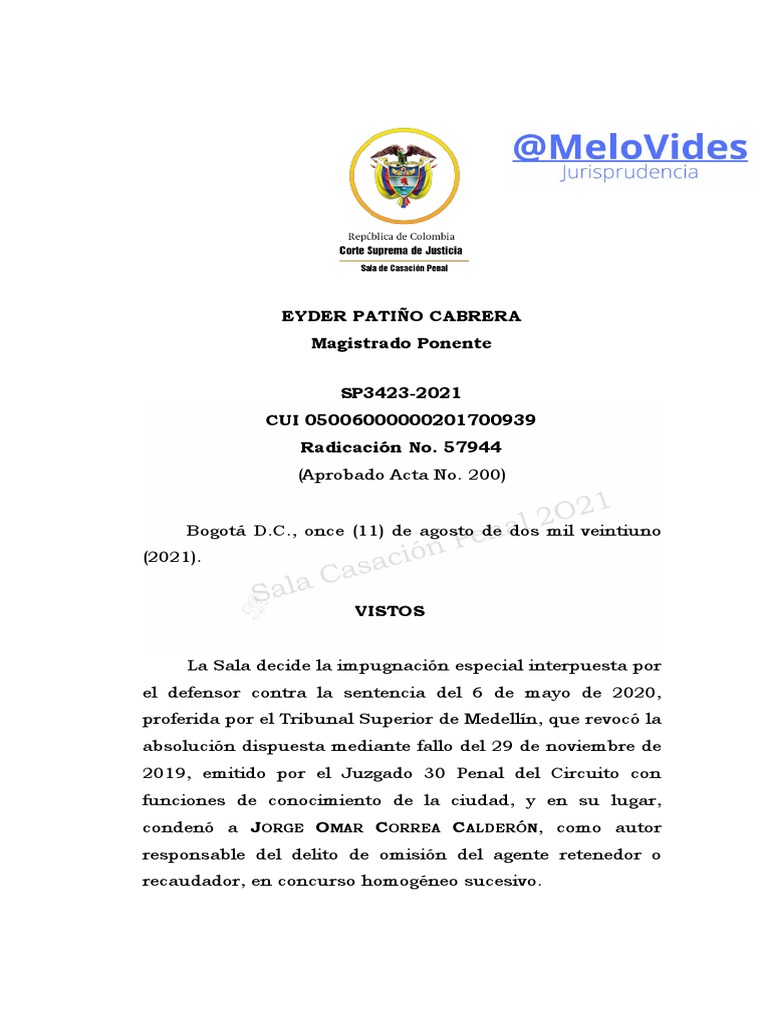 SP3423-2021 (57944) Omisión Del Agente Retenedor o Autorretenedor | PDF ...
