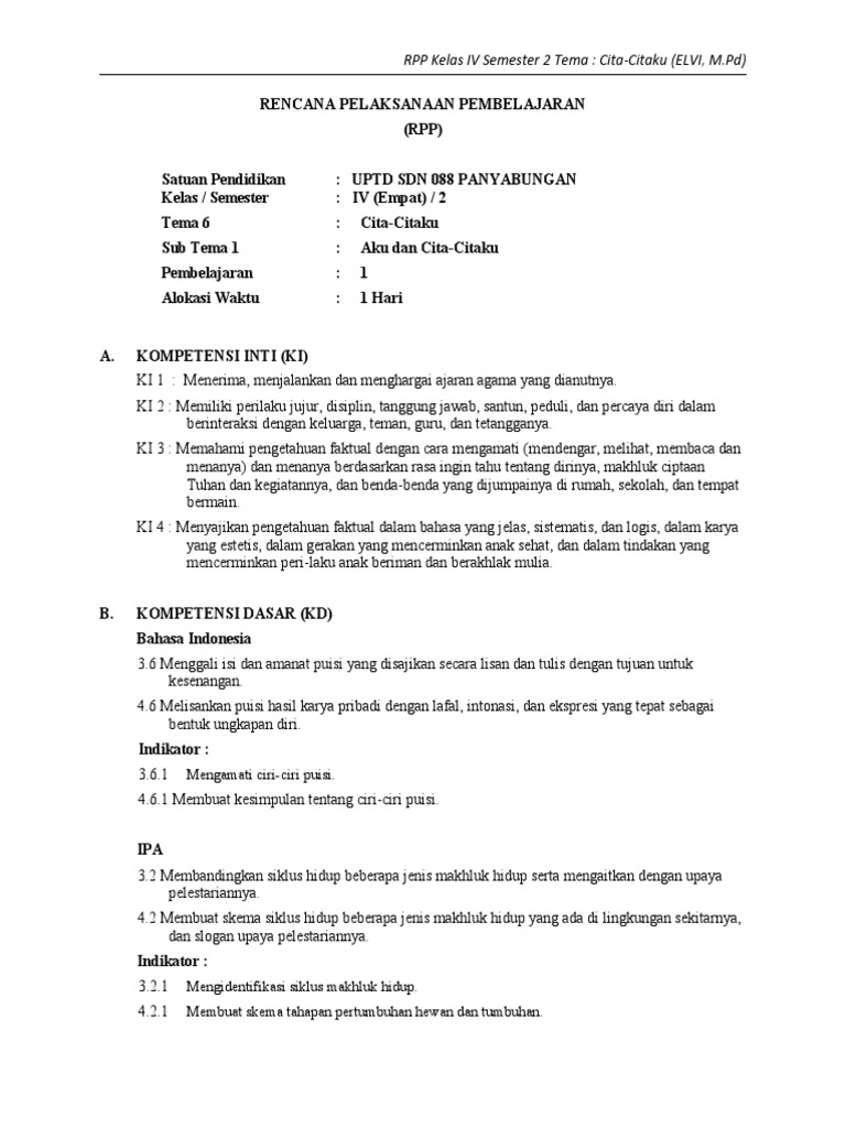RPP KLS 4 Semster 2 | PDF