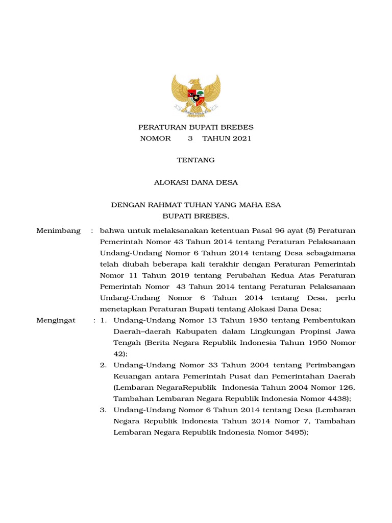 Perbup 3 2021 Brebes | PDF