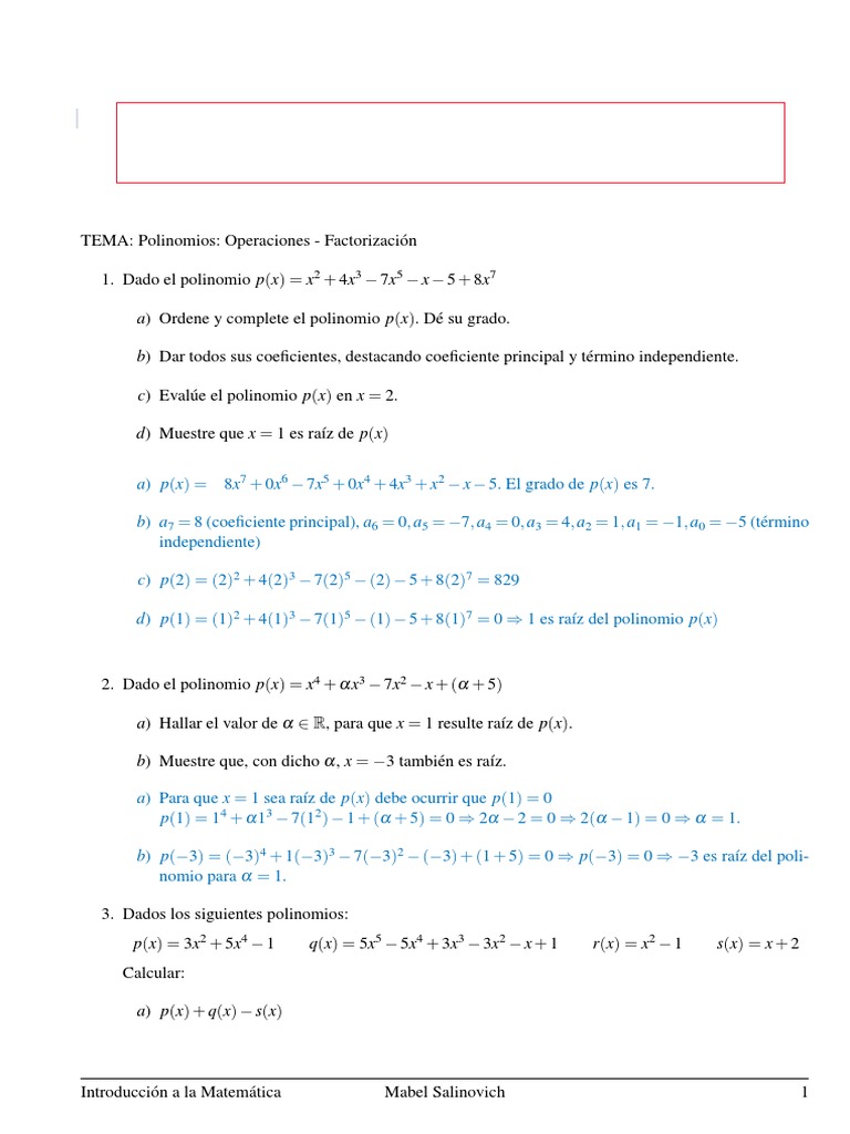 Polinomios Ejercicios | PDF | Factorización | Álgebra abstracta