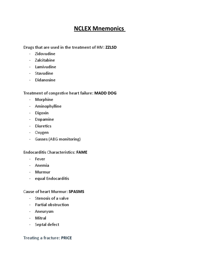 NCLEX Mnemonics: Treating A Fracture: PRICE | PDF