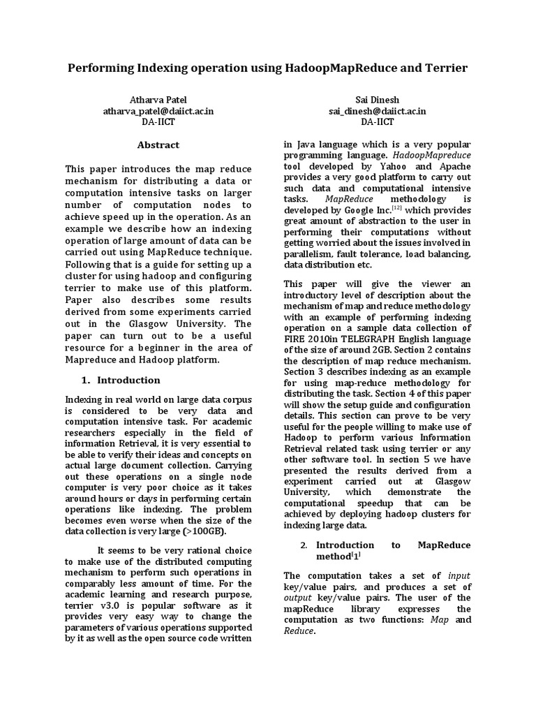 Performing Indexing Operation Using Hadoop MapReduce | PDF | Apache Hadoop | Concurrency ...