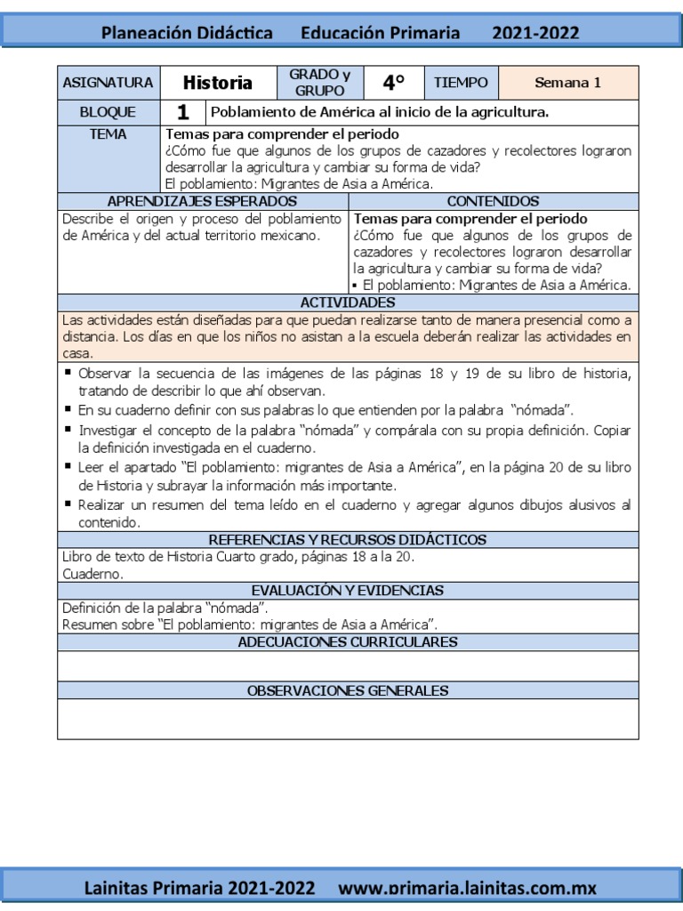 Octubre - 4to Grado Historia (2021-2022) | PDF | Educación primaria ...