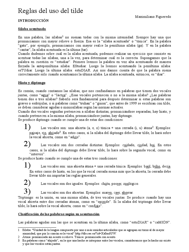 Reglas Del Uso Del Tilde | PDF | Sílaba | Unidades Semánticas