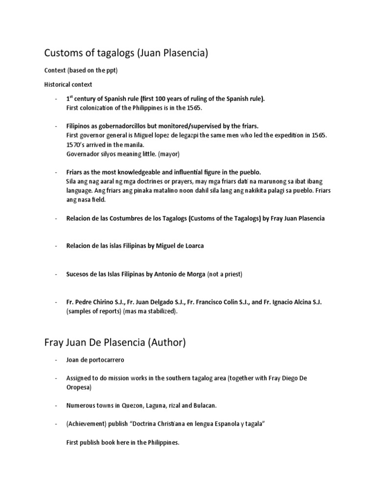 Customs of Tagalogs (Juan Plasencia) | PDF | Tagalog Language | Philippines