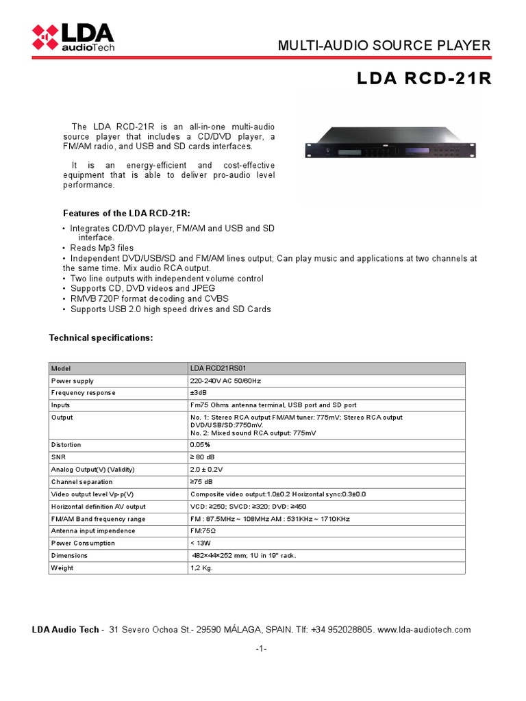Lda Rcd-21R: Multi-Audio Source Player | PDF
