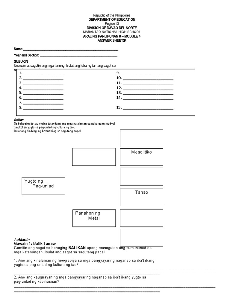 Ap 8 Q 1 Module 4 Answersheet | PDF