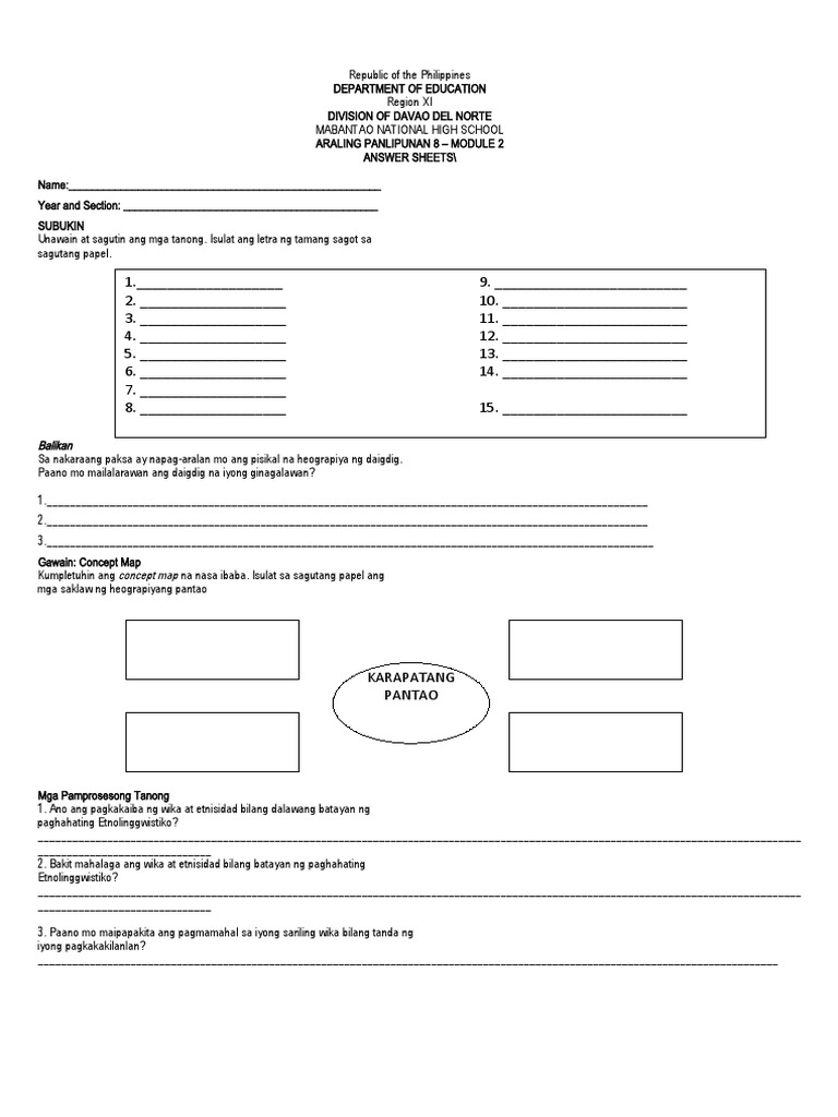 Ap 8 Q 1 Module 2 Answersheet | PDF