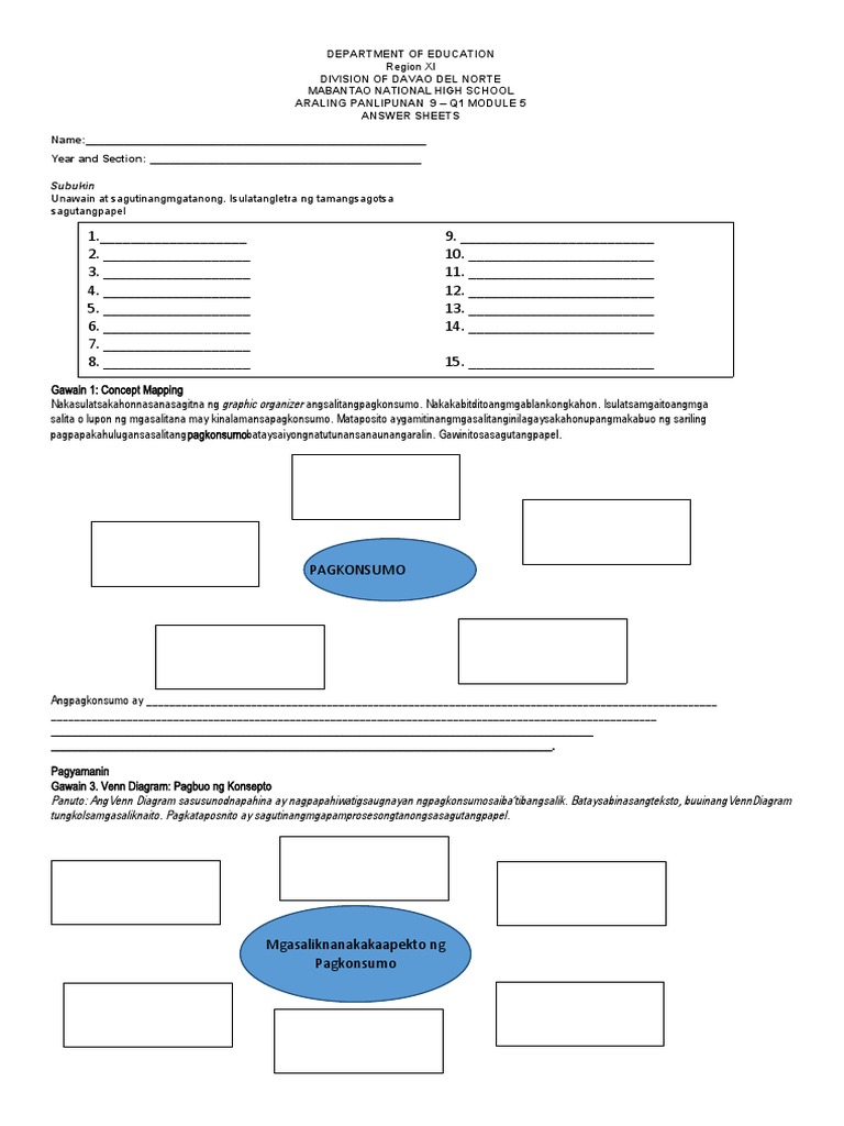 AP 9 Module 5 Answer Sheets | PDF