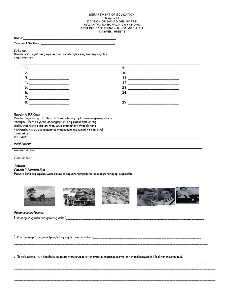 AP 9 Module 4 Answer Sheets | PDF