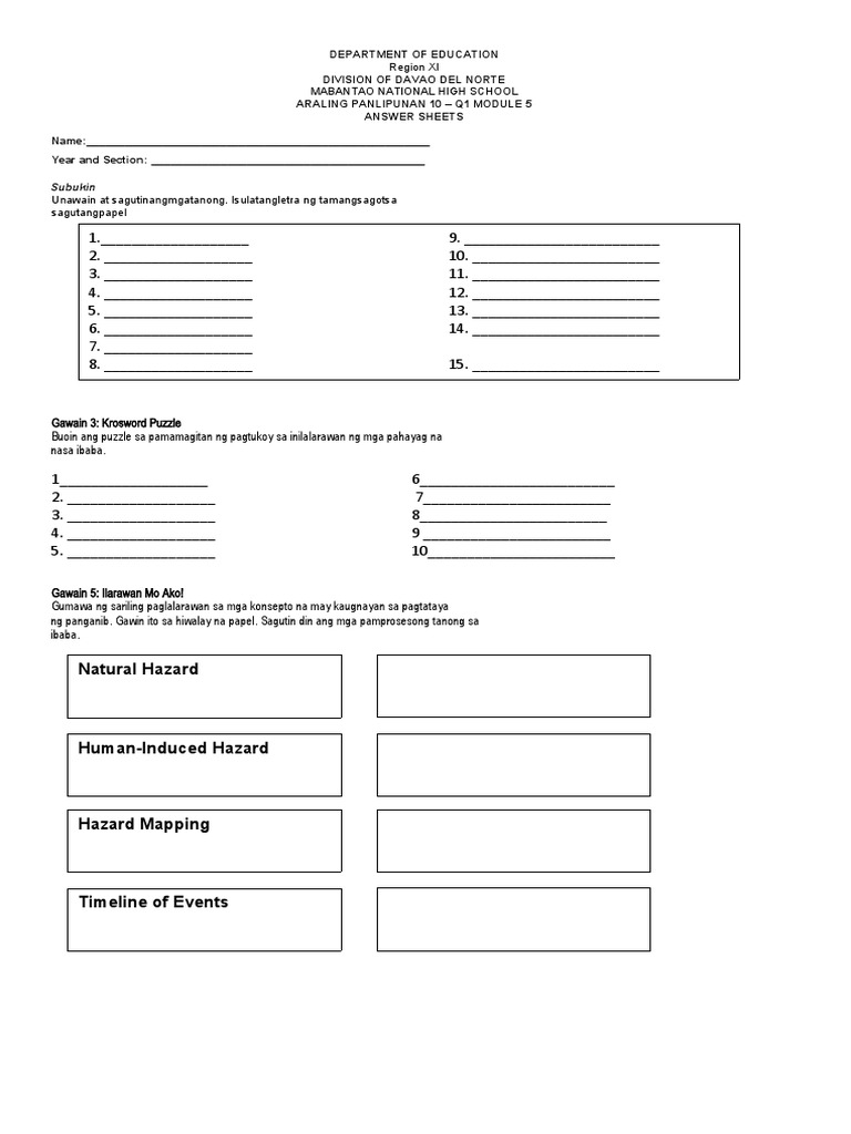Ap 10 Q 1 Module 5 Answeersheets | PDF