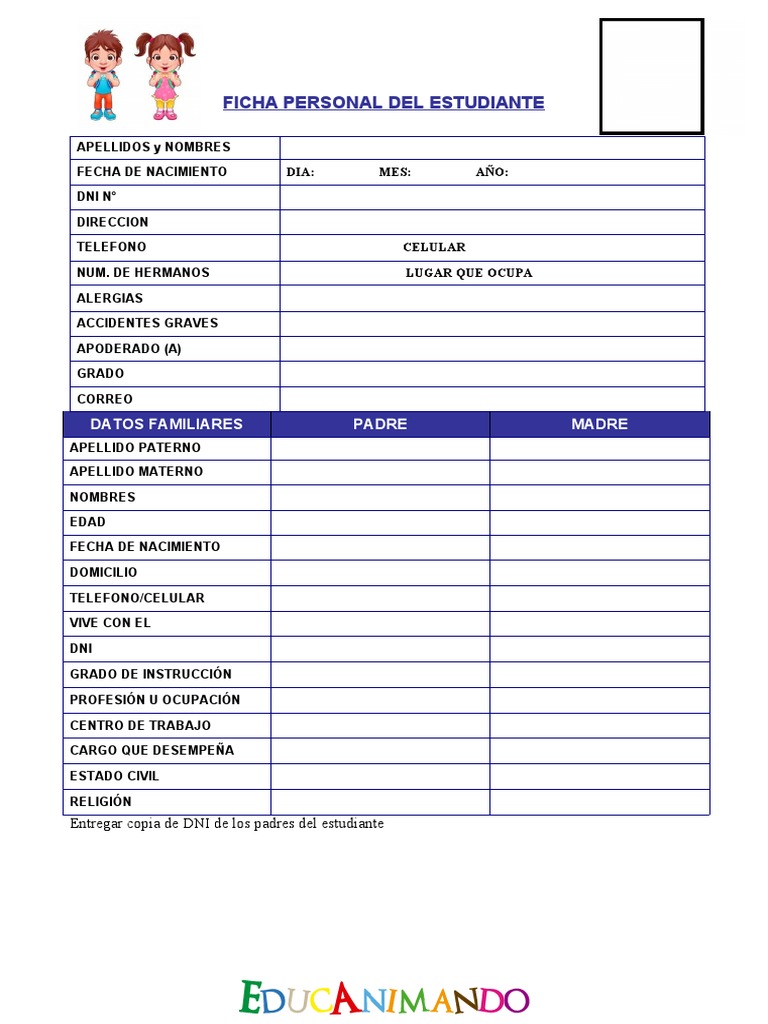 Ficha Personal Del Estudiante iNICIAL | PDF | Derecho