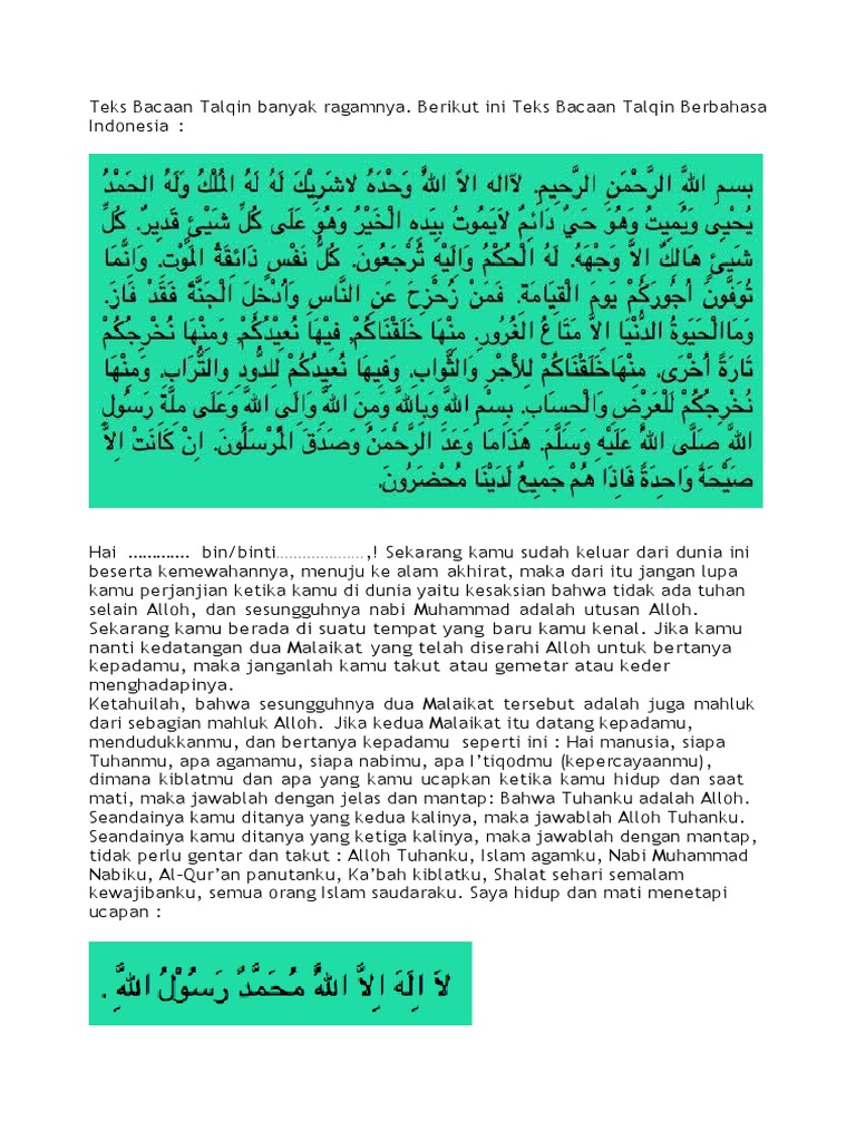 Bacaan Talqin Jenazah | PDF | Agama & Spiritualitas | Dewasa Muda