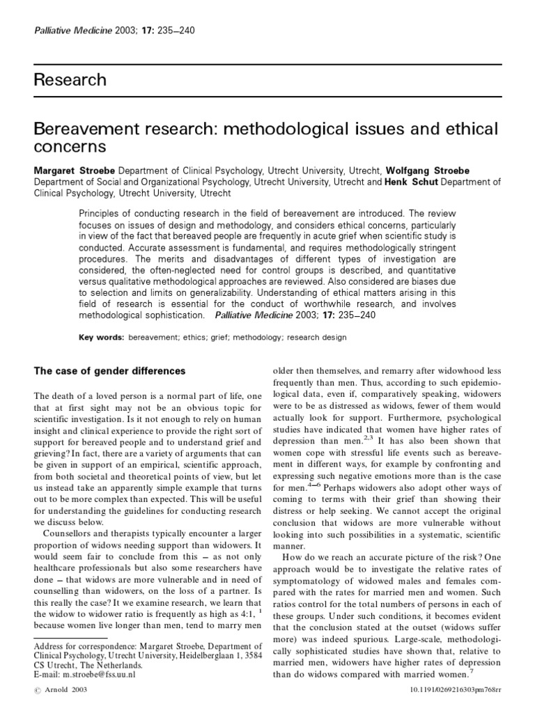 Research Bereavement Research: Methodological Issues and Ethical Concerns | PDF | Grief | Survey ...