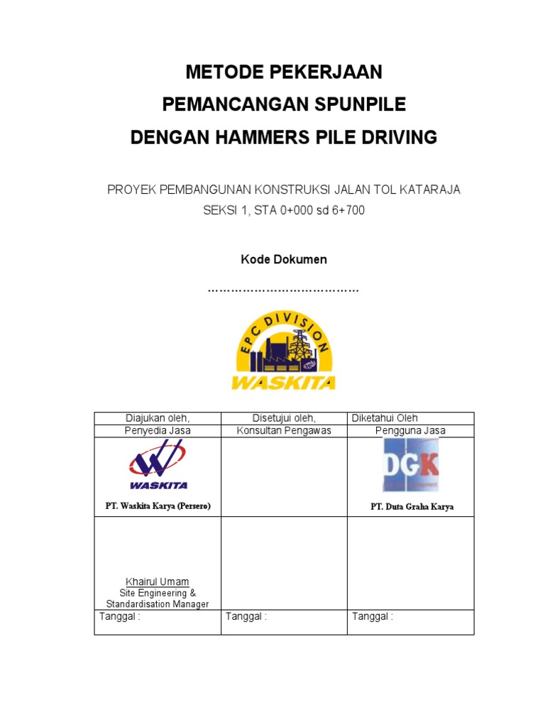 Metode Pekerjaan Pemancangan Spun Pile Dengan Hammer System | PDF