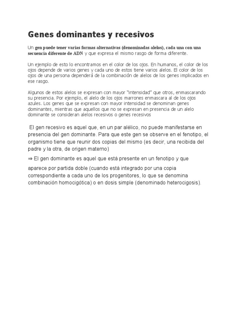 Genes Dominantes y Recesivos Explicados | PDF