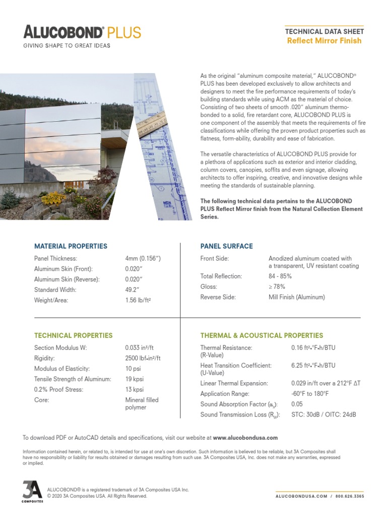 ALUCOBOND PLUS Reflect Mirror - Tech Data Sheet | Download Free PDF | Composite Material | Mirror
