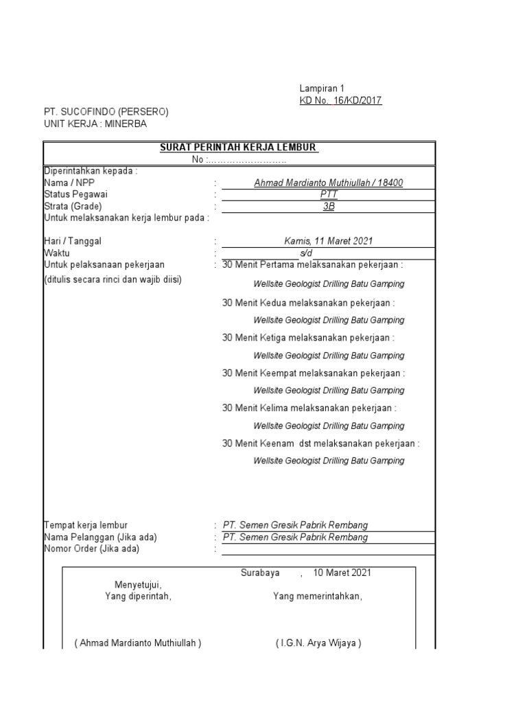 Form Lampiran Lembur AAM Baru | PDF