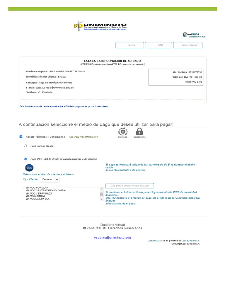 Recibo De Pago Uniminuto Virtual