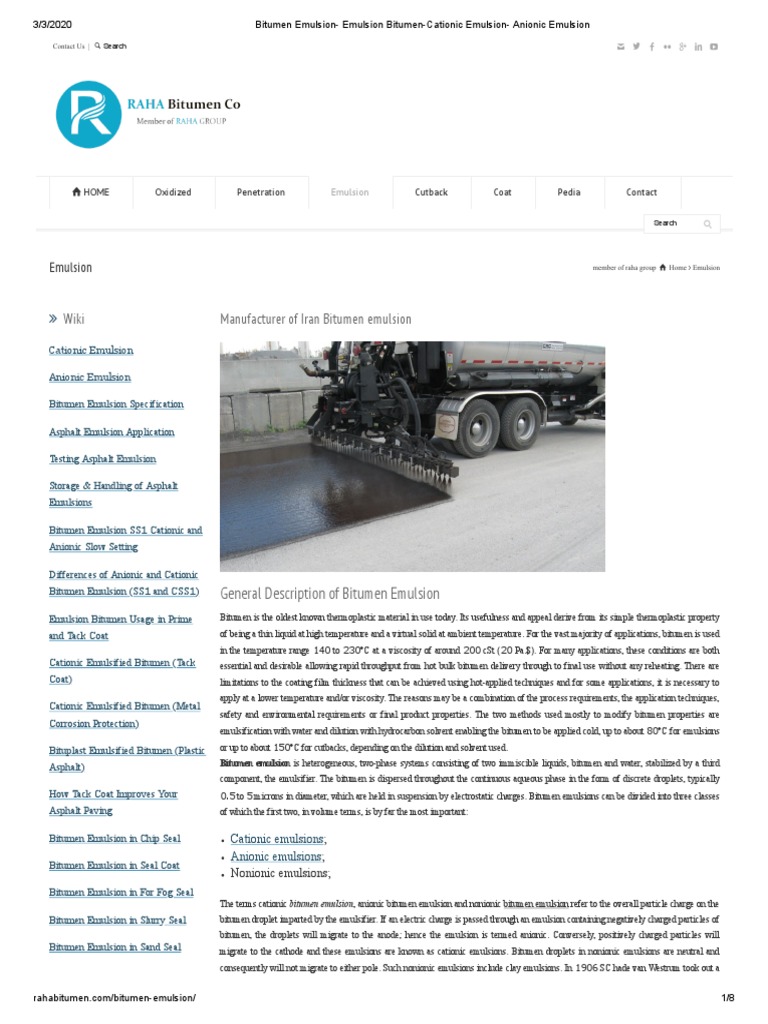 Bitumen Emulsion - Emulsion Bitumen-Cationic Emulsion - Anionic ...