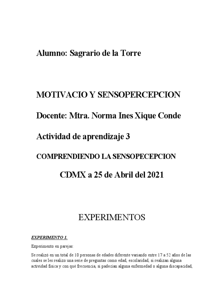 Actividad 3, Comprendiendo La Sensopercepcion | PDF | Percepción | Refresco