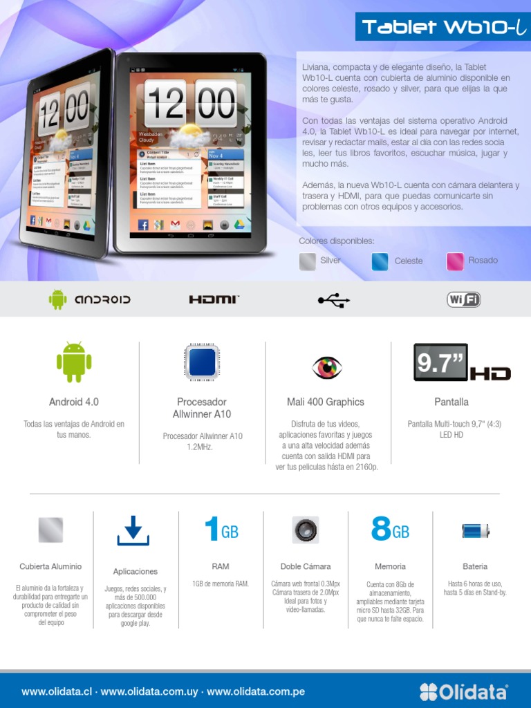 Ficha Tecnica Tablet Wb10 L OLIDATA | PDF | Tableta | Hardware de la computadora