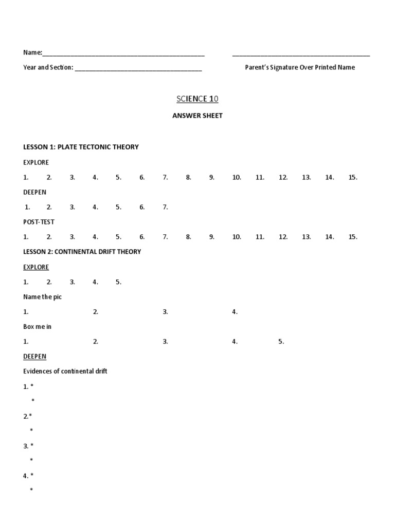 Science 10: Answer Sheet | PDF