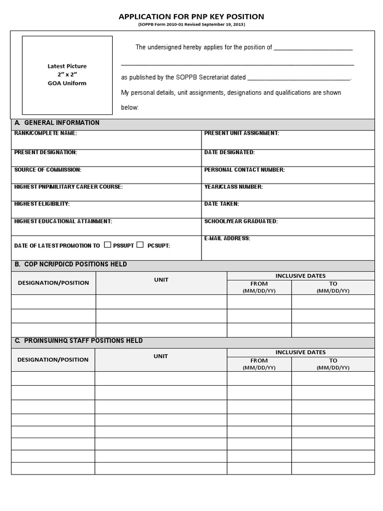 Soppb Form 2013-02 Revised Soppd Application Form For Key Positions | PDF
