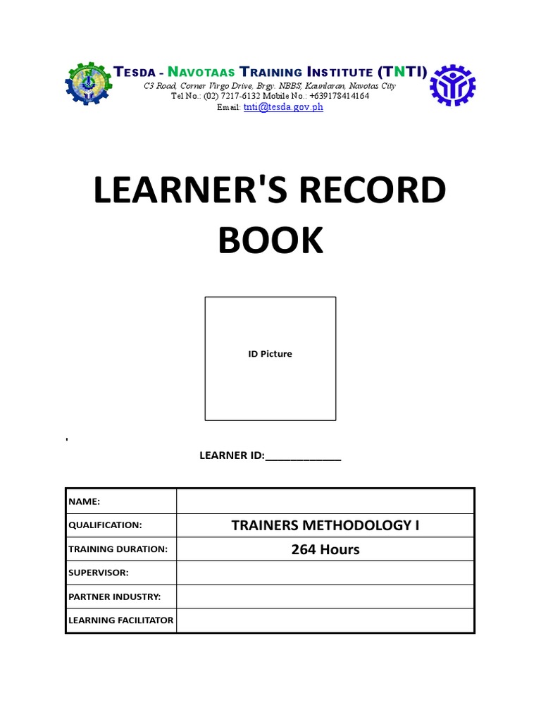 TESDA Learner's Record Book Guide | PDF | Educational Assessment ...