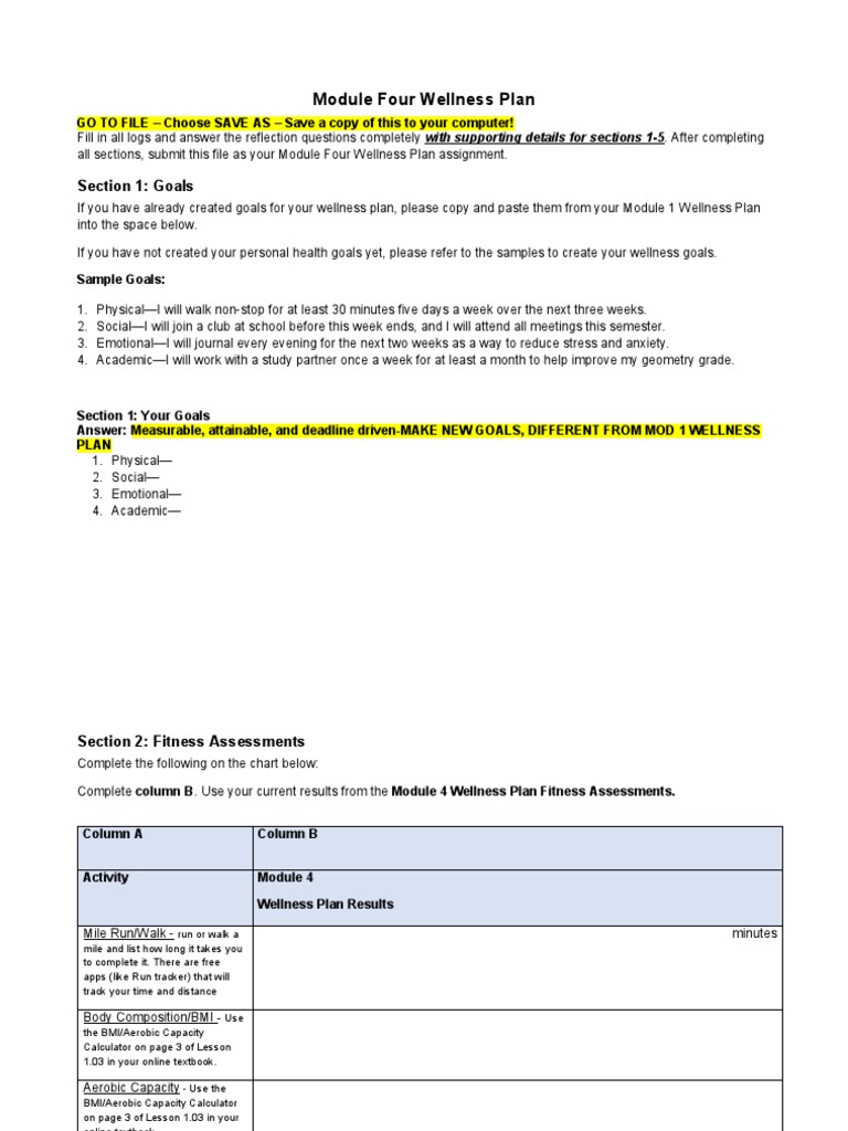 Module Four Wellness Plan: Section 1: Goals | PDF | Skeletal Muscle ...