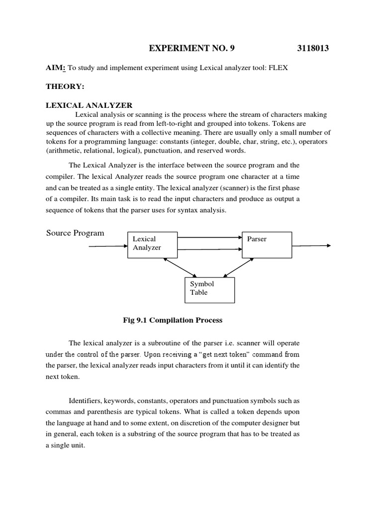 To study and implement experiment using Lexical analyzer tool: FLEX | PDF | Parsing | C++