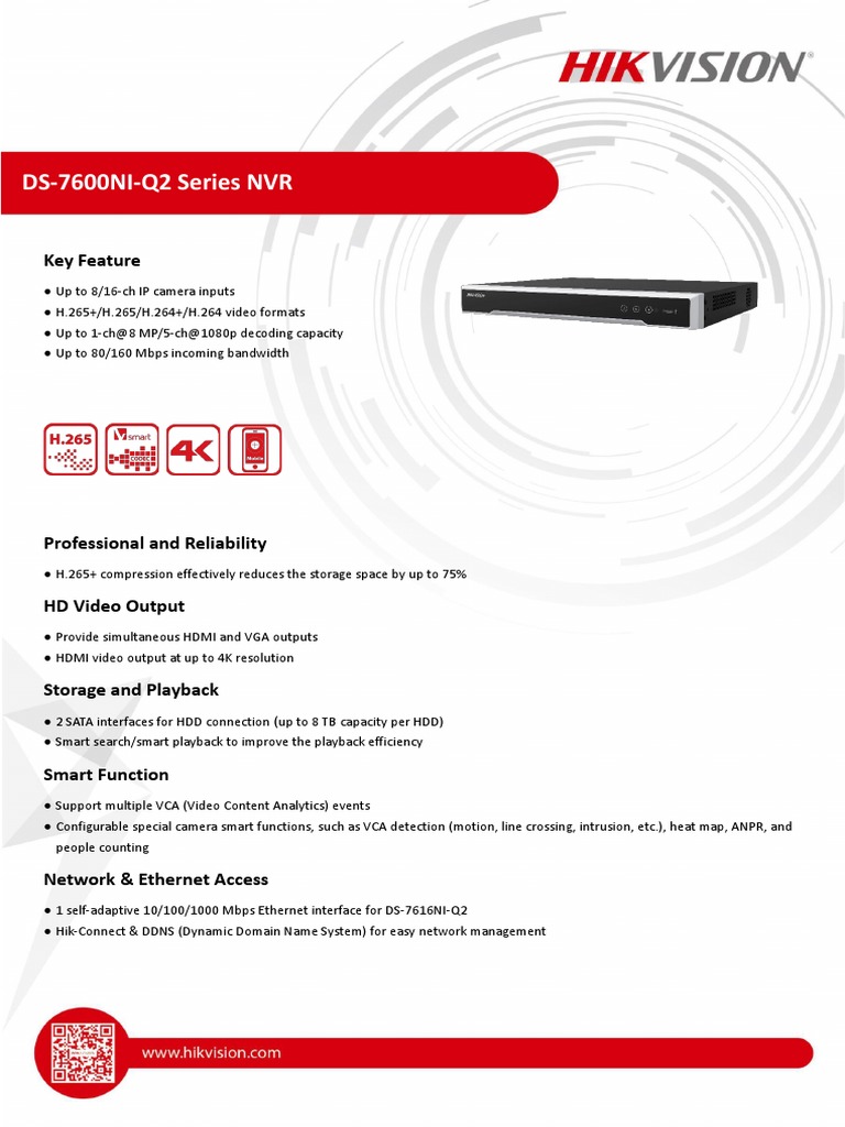 DS-7600NI-Q2 Series NVR: Key Feature | PDF | Hdmi | Computer Hardware