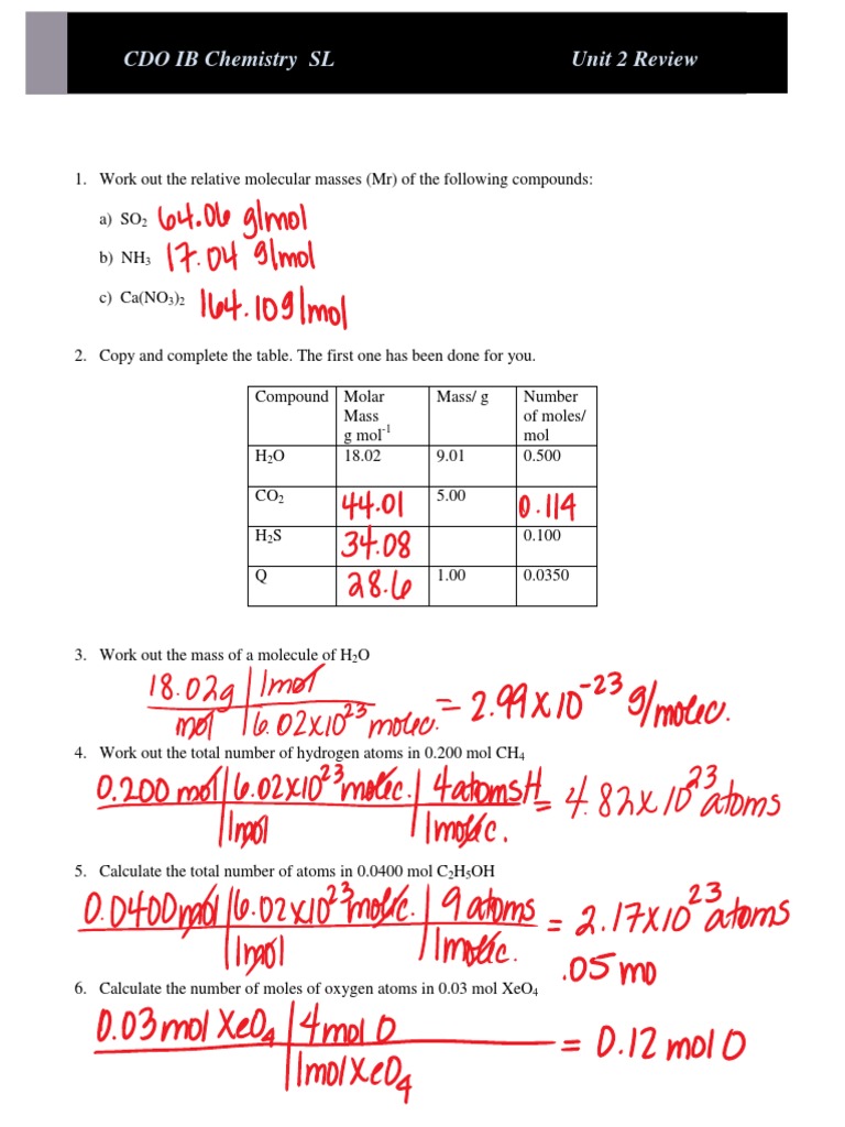 IB Chemistry SL Unit 2 Review | PDF | Mole (Unit) | Molecules