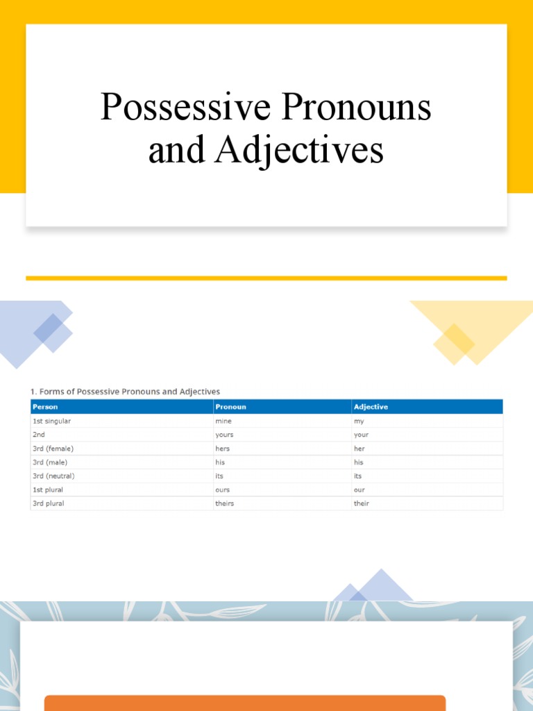 Possessive Pronouns and Adjectives | PDF