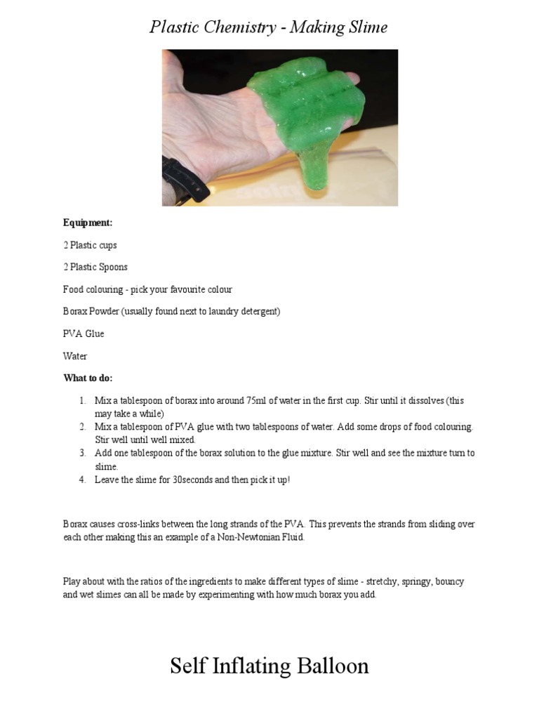 Self Inflating Balloon: Plastic Chemistry - Making Slime | PDF ...