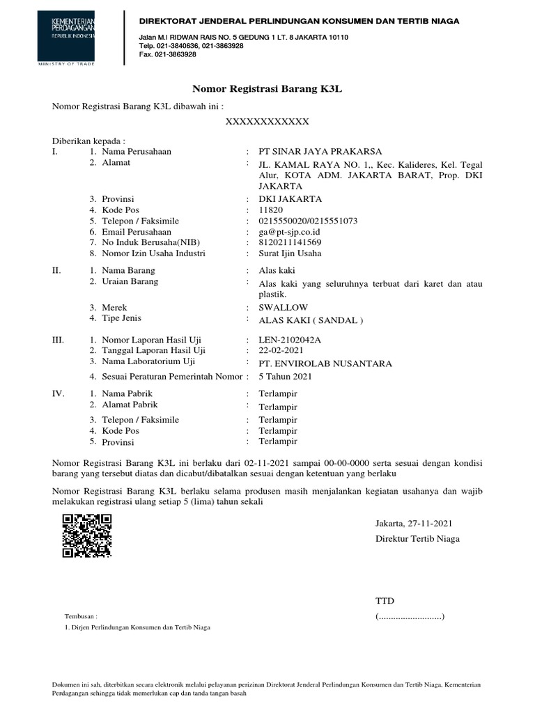 Nomor Registrasi Barang K3L | PDF