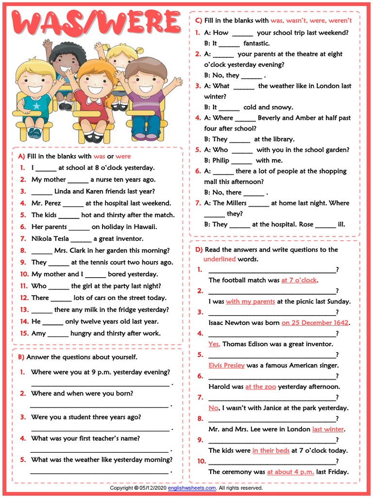 Past Simple Tense Was Were Esl Printable Grammar Test Worksheet | PDF