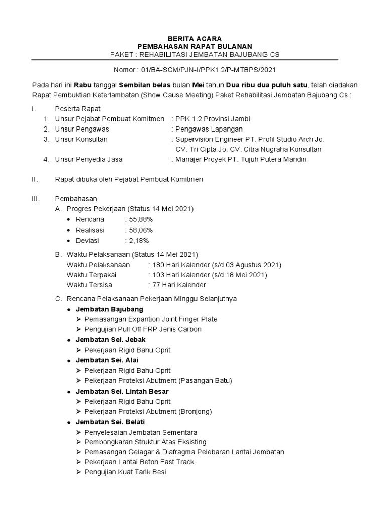 BA Rapat Bulanan PT. TPM | PDF