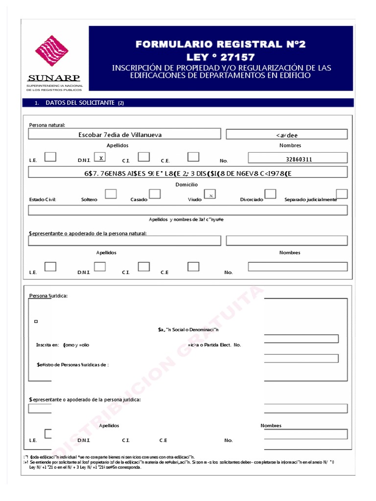 Sunarp Formulario Registral n2 Ley 27157 | PDF | Derecho Civil (Common ...