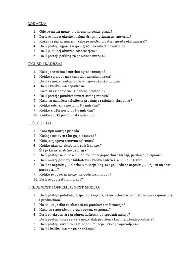 Anketni Upitnik Muzeji | PDF