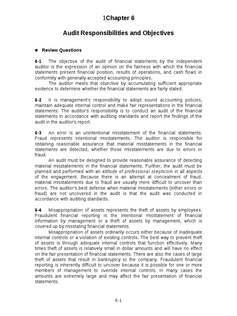 Audit Responsibilities and Objectives: Review Questions 6-1 | PDF ...