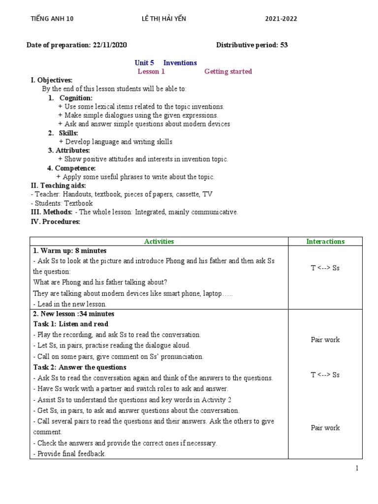 Unit 5 Inventions: Lesson 1 Getting Started | PDF | Verb | Teachers
