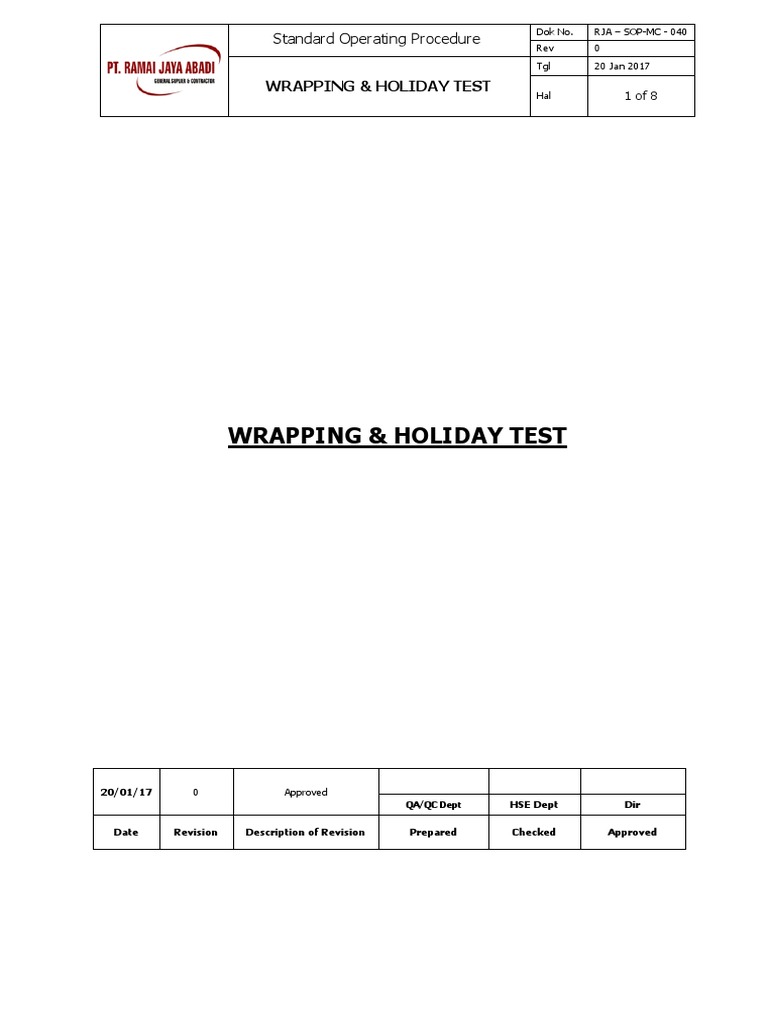 06 Dan 07 RJA - SOP - MC - 040 Wrapping & Holiday Test | PDF